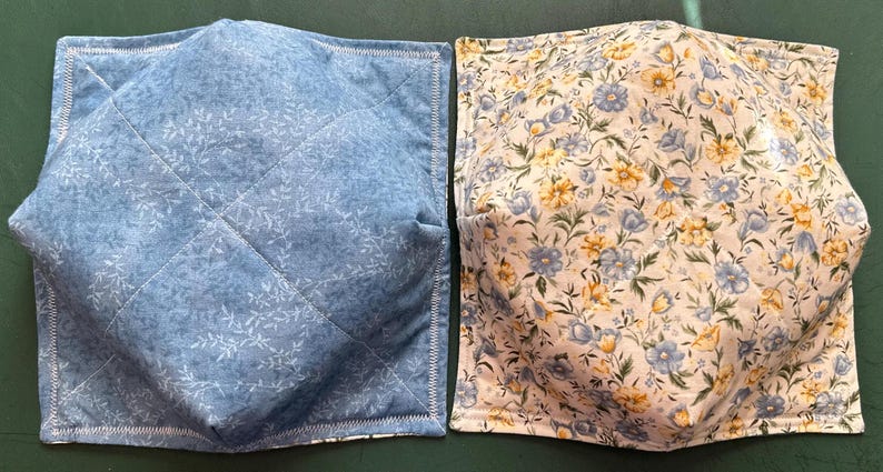 Bowl Cozy, Boho Blue and Yellow Flowers, Reversible Soup Bowl Holder ...