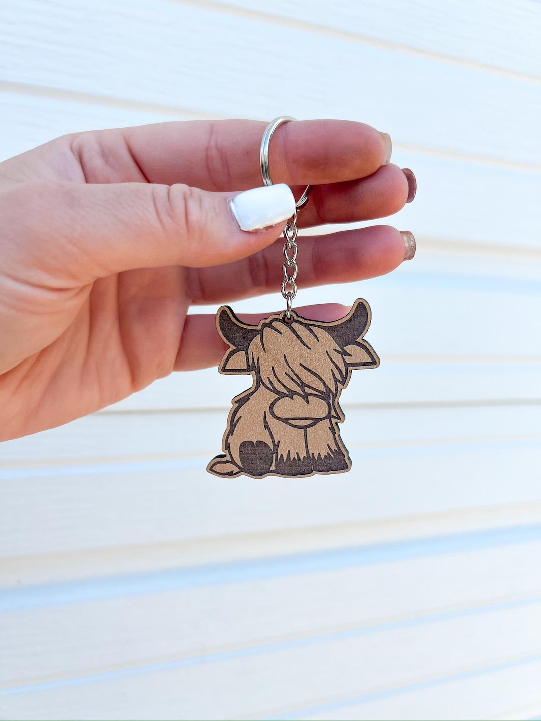 Highland Cow Keychain | Wood Keyring | Animal Keychain | Wall Art - Etsy