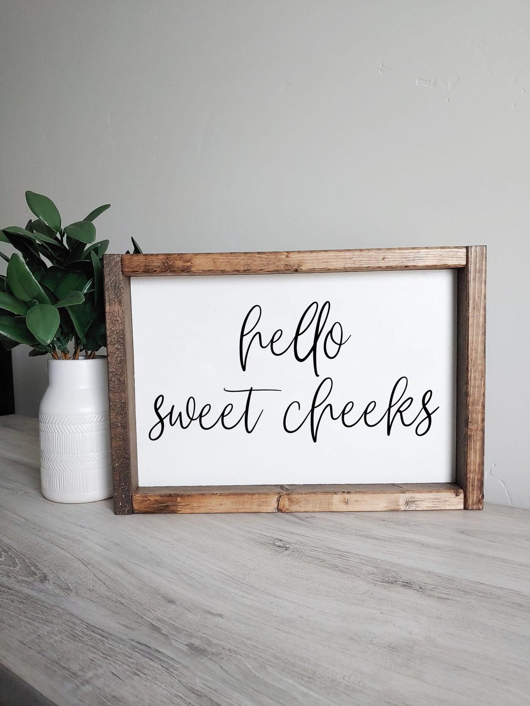 Hello Sweet Cheeks | Framed Wood Sign | Wall Art | Bathroom Wall Decor ...