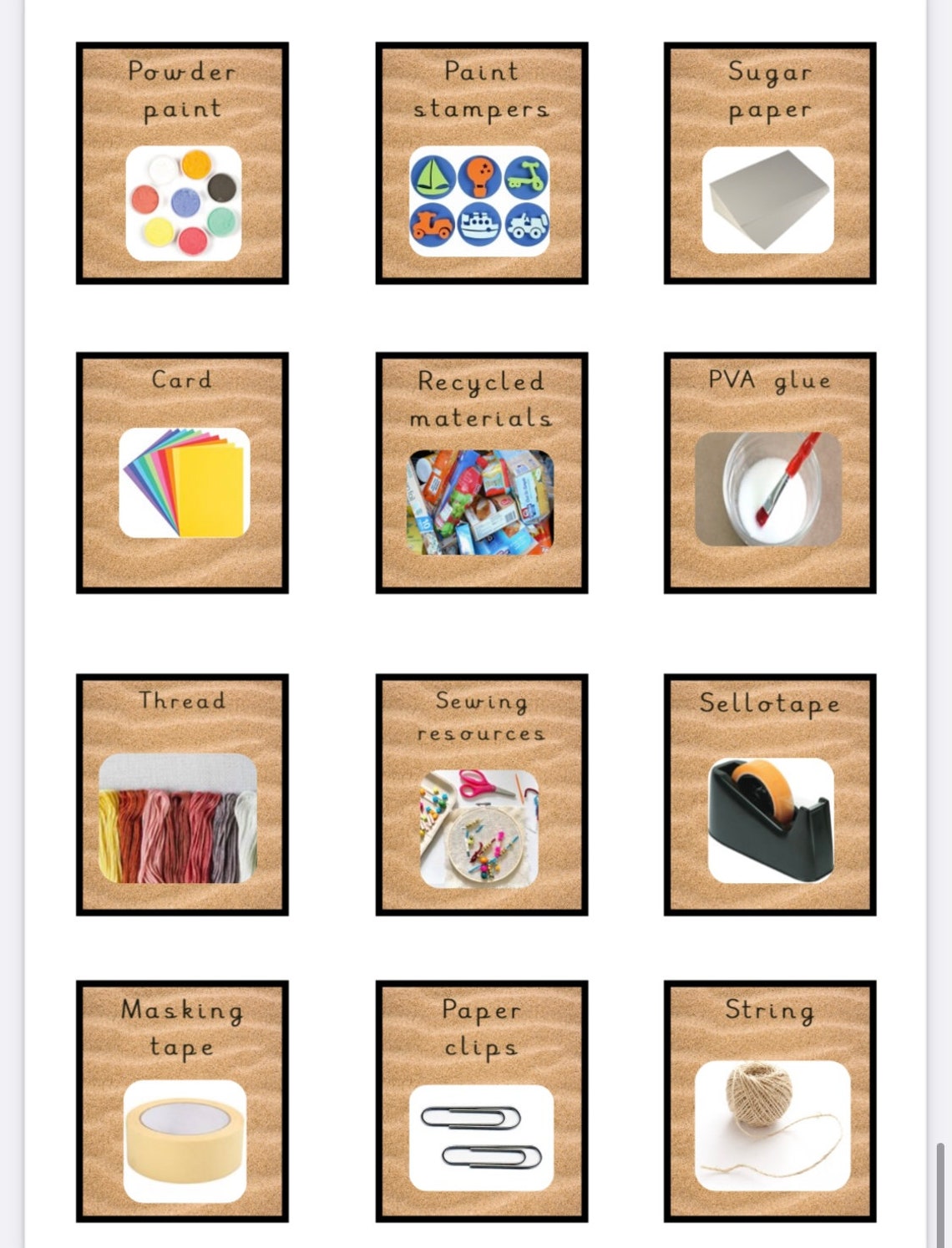 Natural Sand Classroom Labels - Mark Making, Writing, Phonics, Creative ...