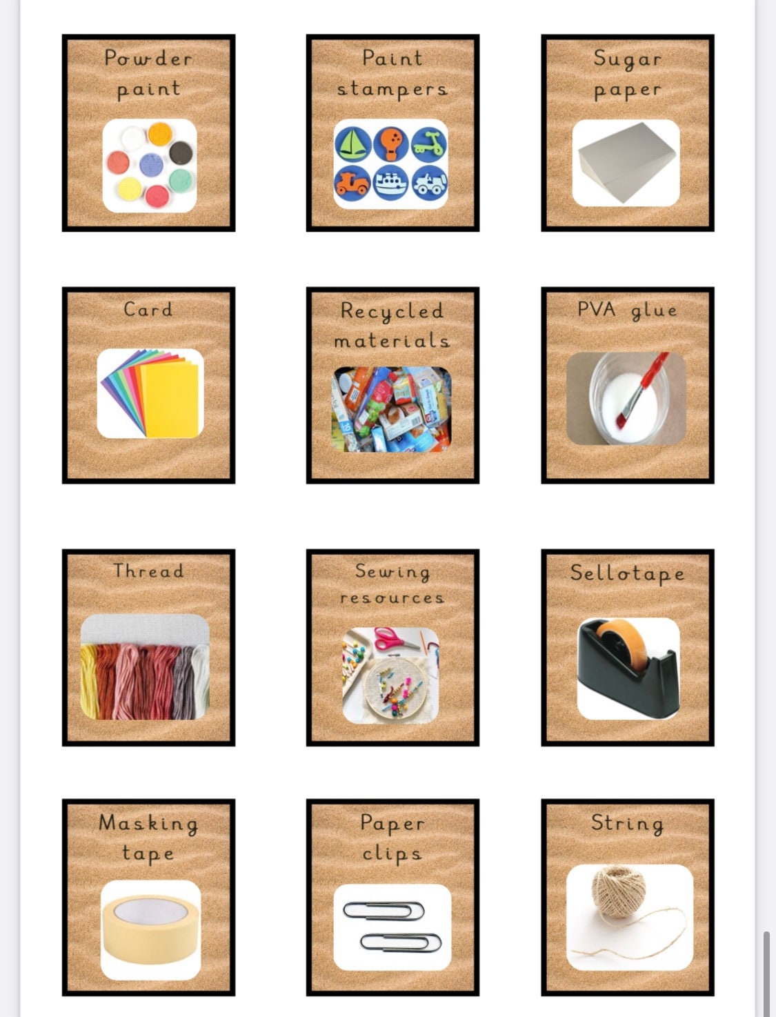 Natural Sand Classroom Labels - Mark Making, Writing, Phonics, Creative ...