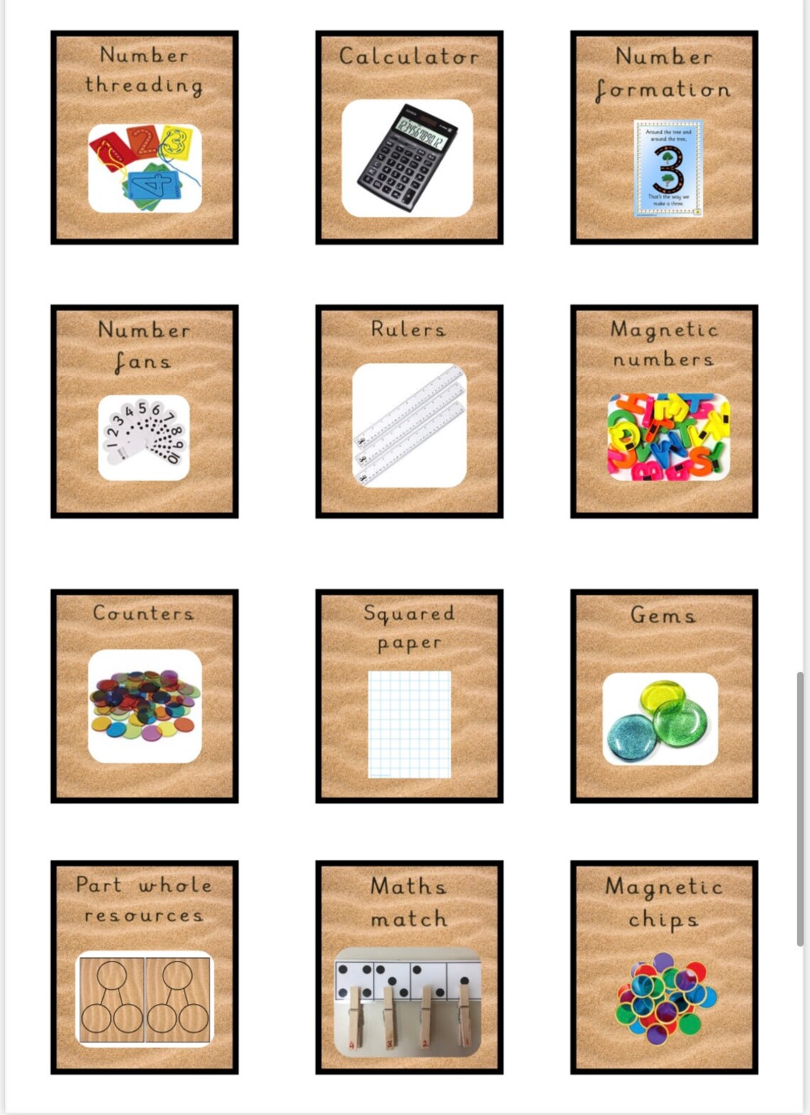 Natural Objects and Math Resources - Sand Natural Classroom Labels ...