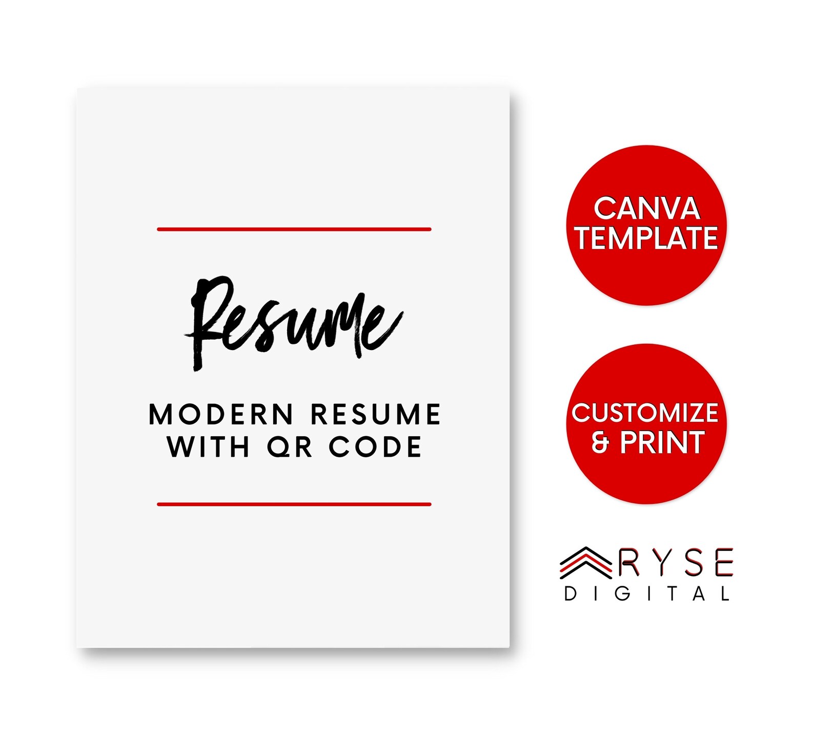 Modern Resume Template With QR Code Editable Canva Template - Etsy