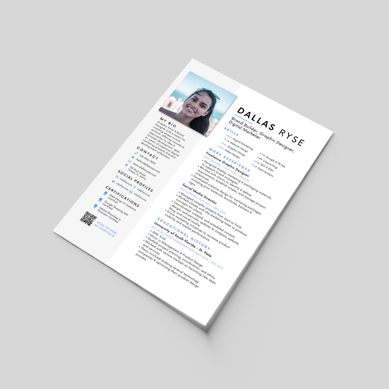 Modern Resume Template With QR Code Editable Canva Template - Etsy