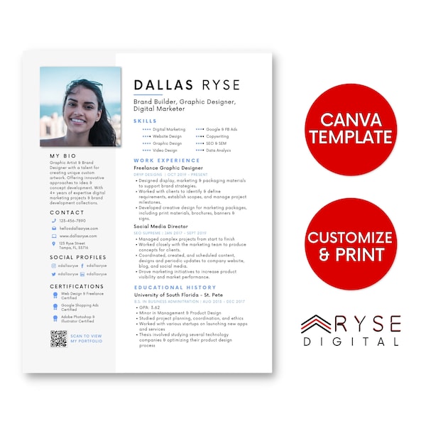 Resume template with qr code - Etsy Italia