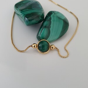 Malachite & Gold Stacker Bracelet | Adjustable Crystal Gold Chain ...