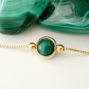 Malachite & Gold Stacker Bracelet | Adjustable Crystal Gold Chain ...