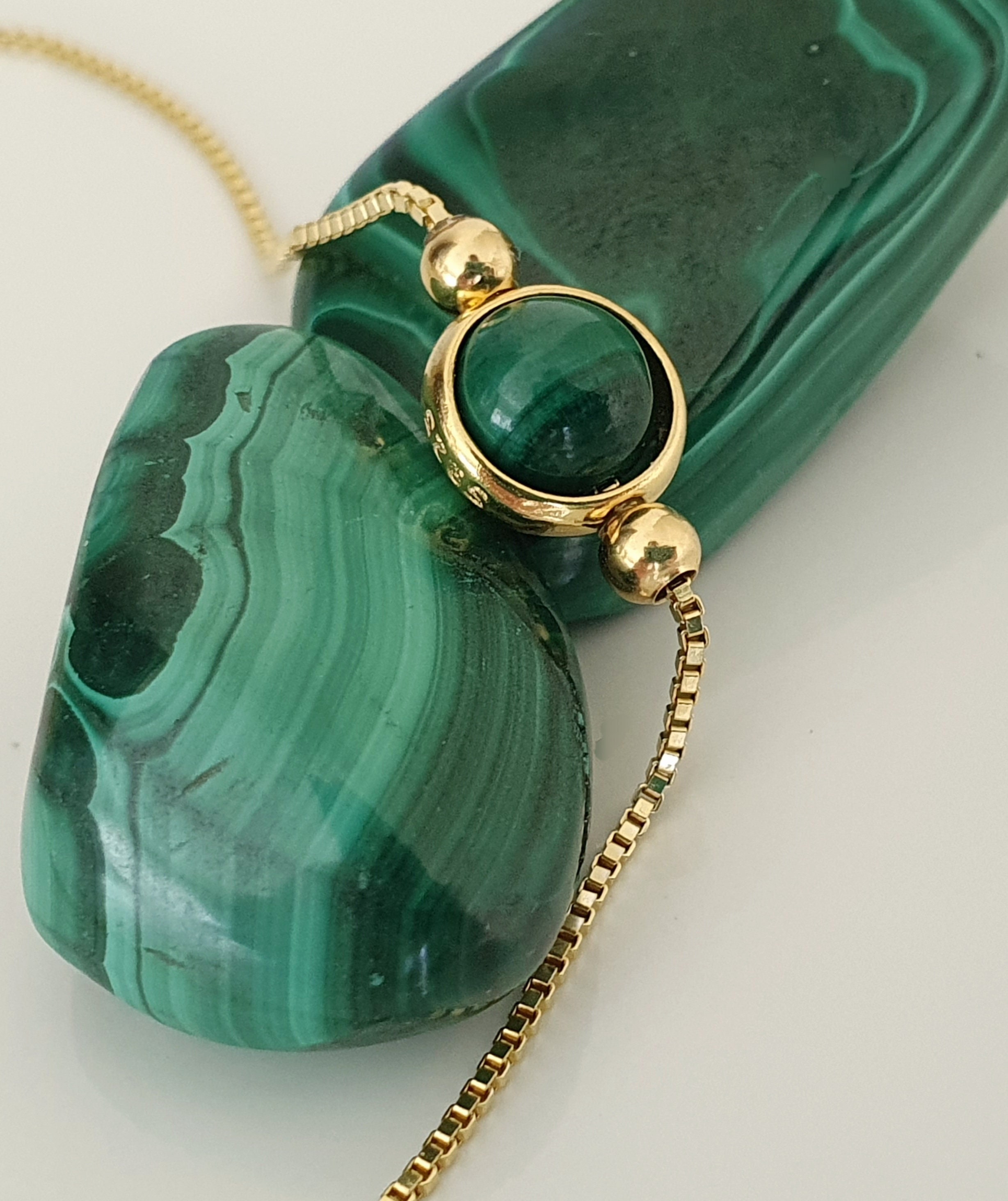 Malachite & Gold Stacker Bracelet Adjustable Crystal Gold Chain Natural ...