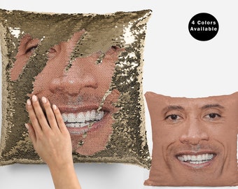The Rock Meme Face Sequin Pillow Cover, Funny the Rock Face Flip Sequin ...