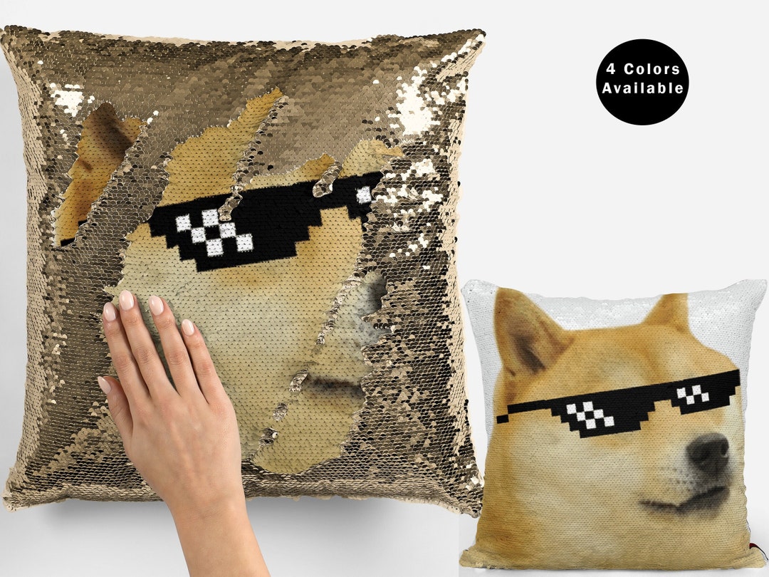 Doge Meme Sequin Pillow Cover, Celebrity Sequin Pillowcase, Funny Doge ...
