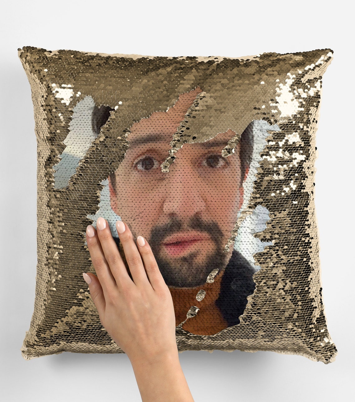 Lin Manuel Miranda Lip Bite Meme Sequin Pillow Cover, Celebrity Sequin ...