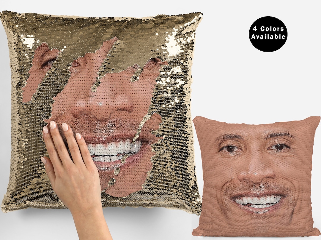 The Rock Meme Face Sequin Pillow Cover, Funny the Rock Face Flip Sequin ...
