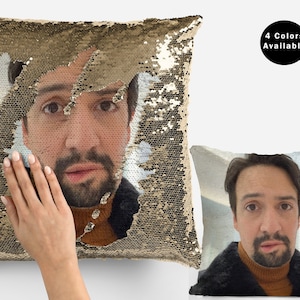 Lin Manuel Miranda Lip Bite Meme Sequin Pillow Cover, Celebrity Sequin ...