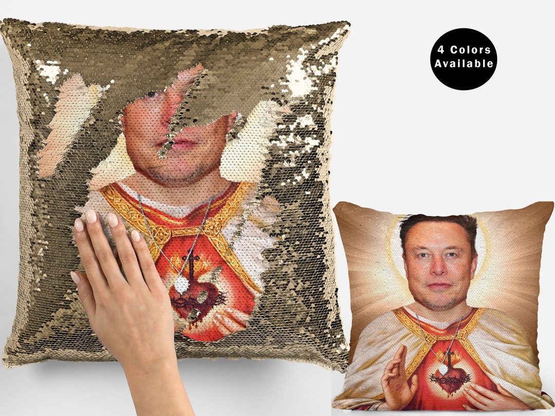 Elon Musk as Jesus Sequin Pillow Cover, Celebrity Sequin Pillow Case ...