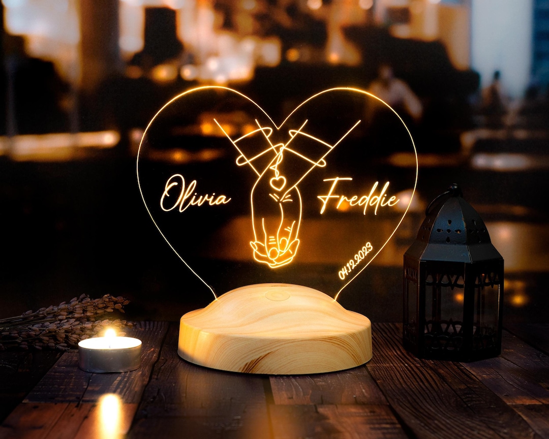 Personalized Heart Night Light for Couples - Custom Name Acrylic Night ...