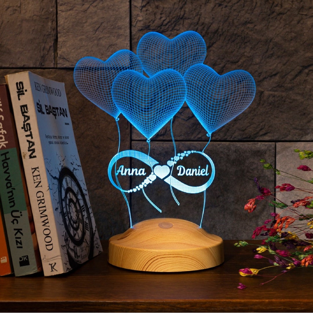 3D Hearts Infinity Valentine's Day Gift Personalized Lamp With ...