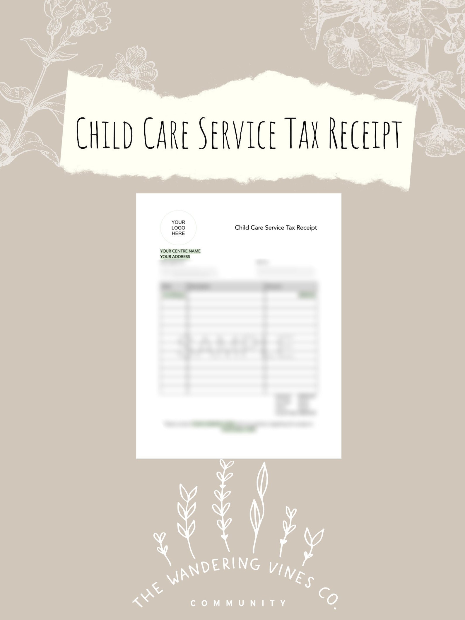 Child Care Service Tax Receipt Template - Aesthetic, Minimalist, Simple ...