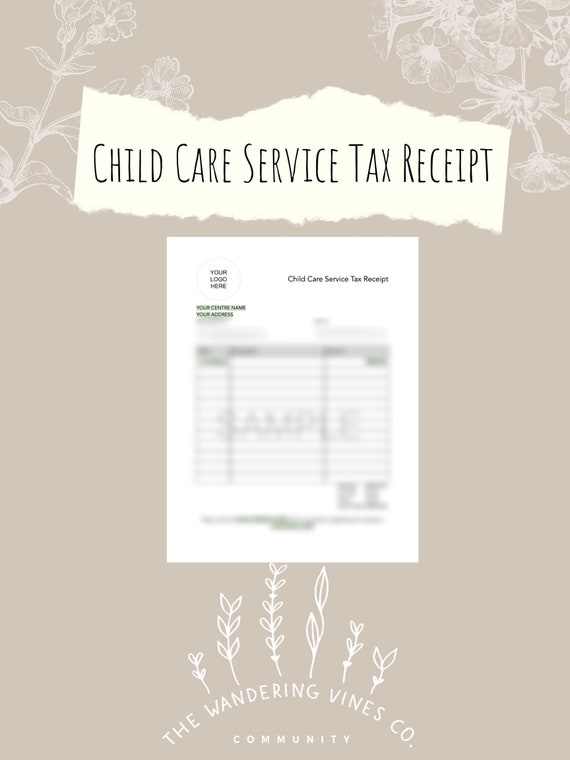 Child Care Service Tax Receipt Template Aesthetic | Etsy