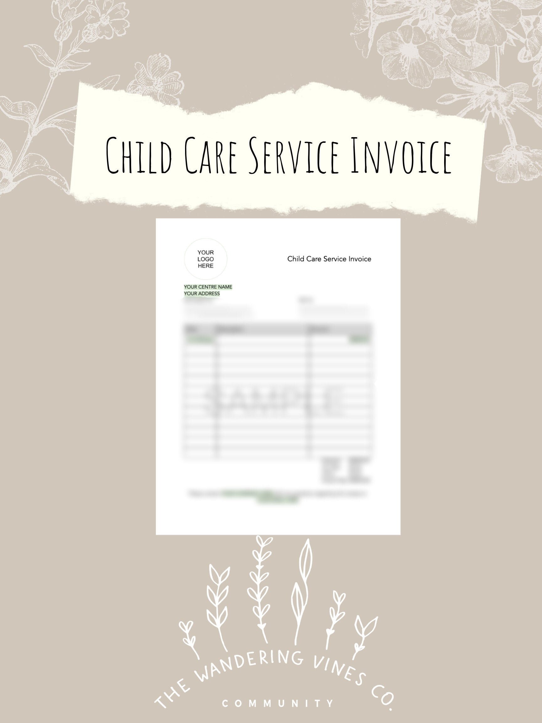 Child Care Service Invoice Template - Aesthetic, Minimalist, Simple ...