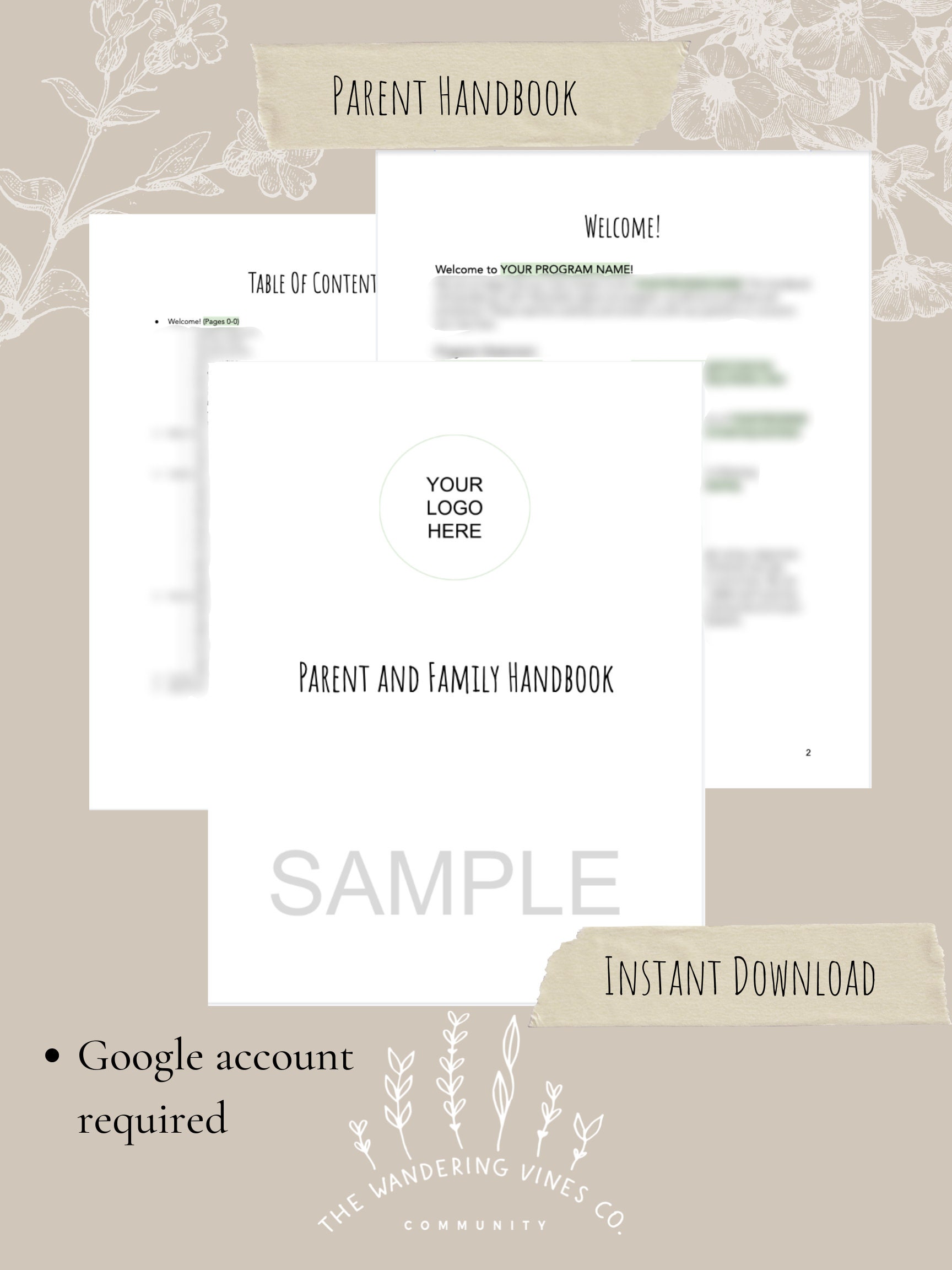 Parent Handbook Template - Aesthetic, Minimalist, Simple, Clean - Etsy