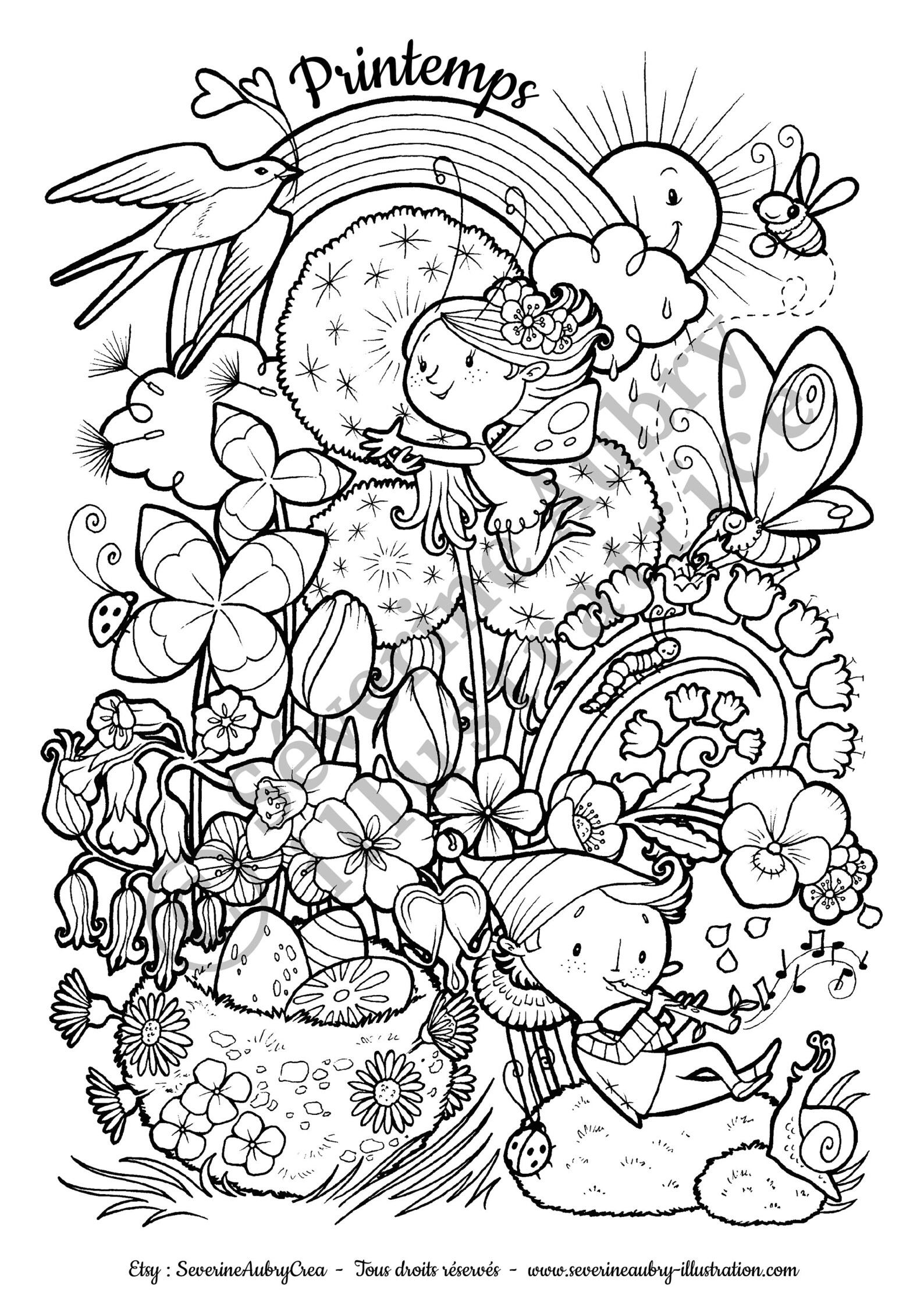 Spring Coloring, Digital, to Print and Color. - Etsy