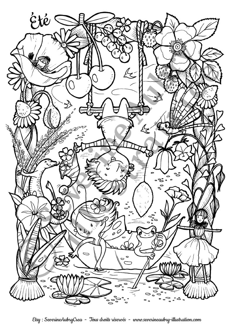 Coloring Page "summer", Digital, to Print and Color. - Etsy