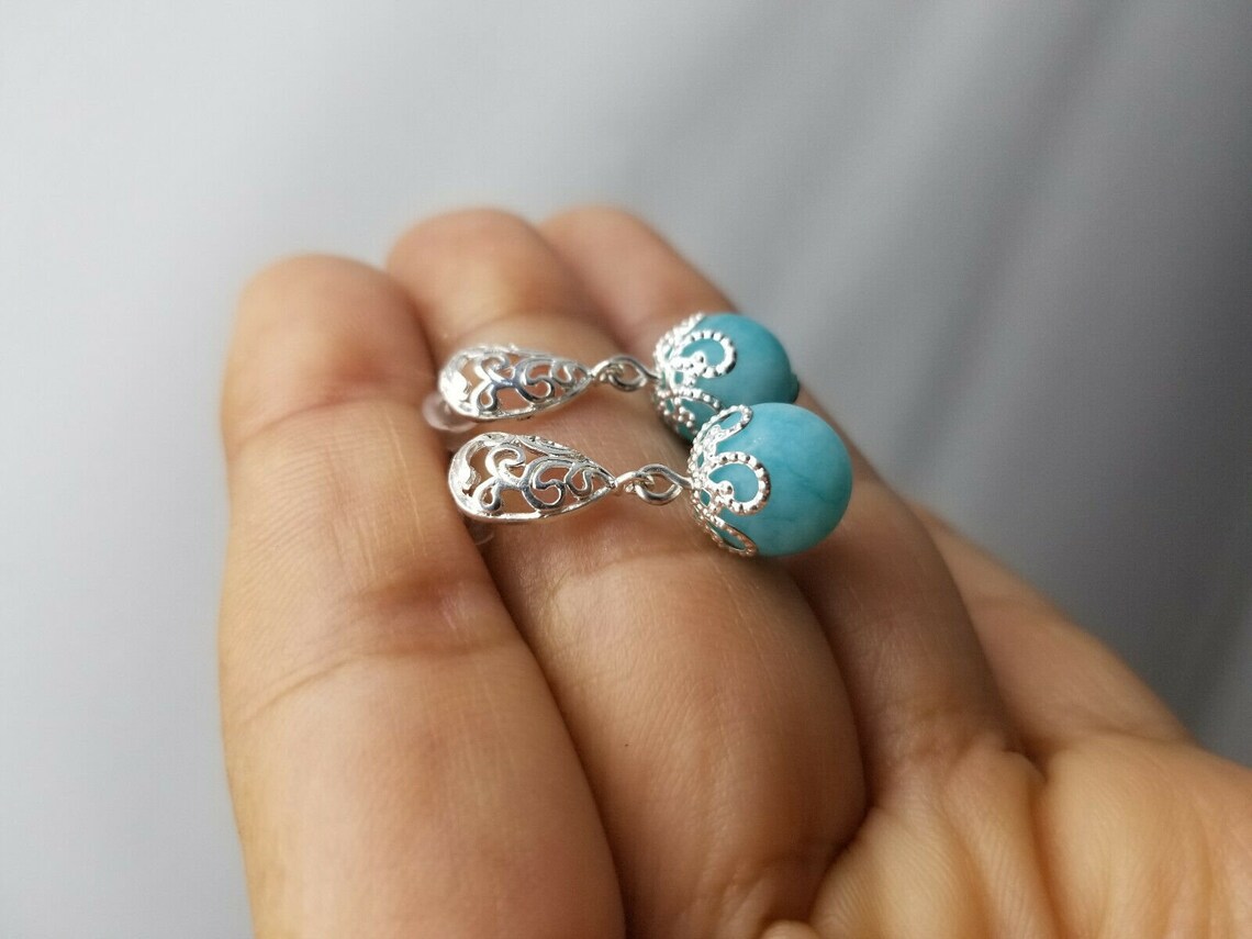 Filigree Delicate Silver Finished Matte Aqua Gemstone Dangle - Etsy