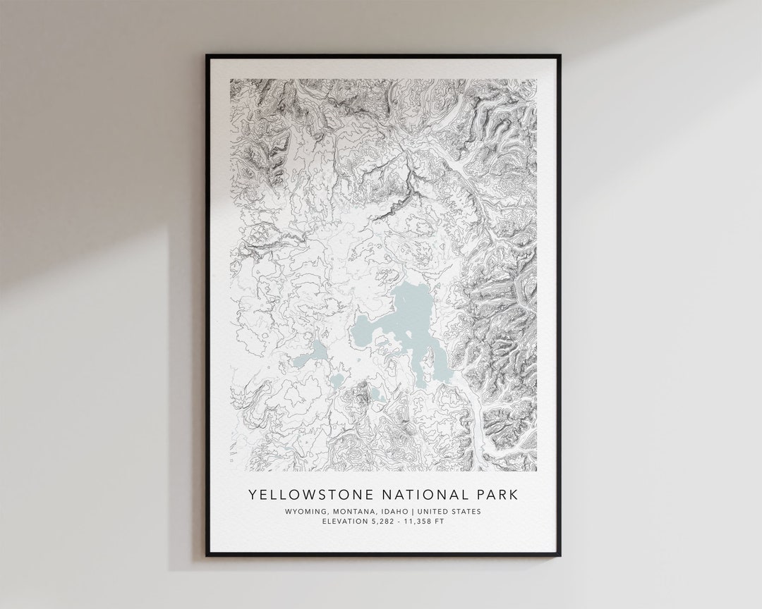 Yellowstone National Park Map Print | Topographic Contour Map ...