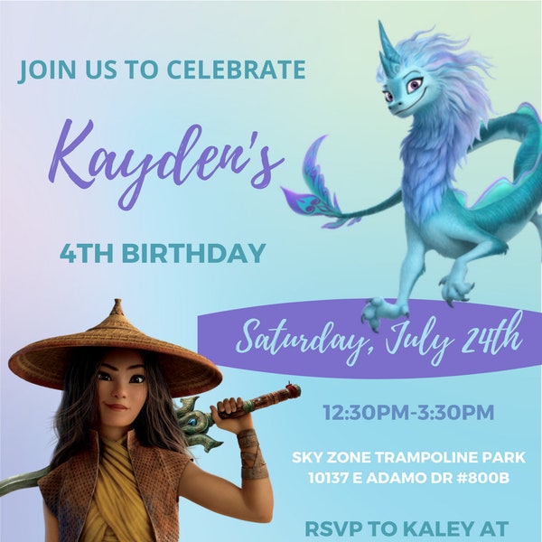 Raya and the Last Dragon Invitation - Etsy