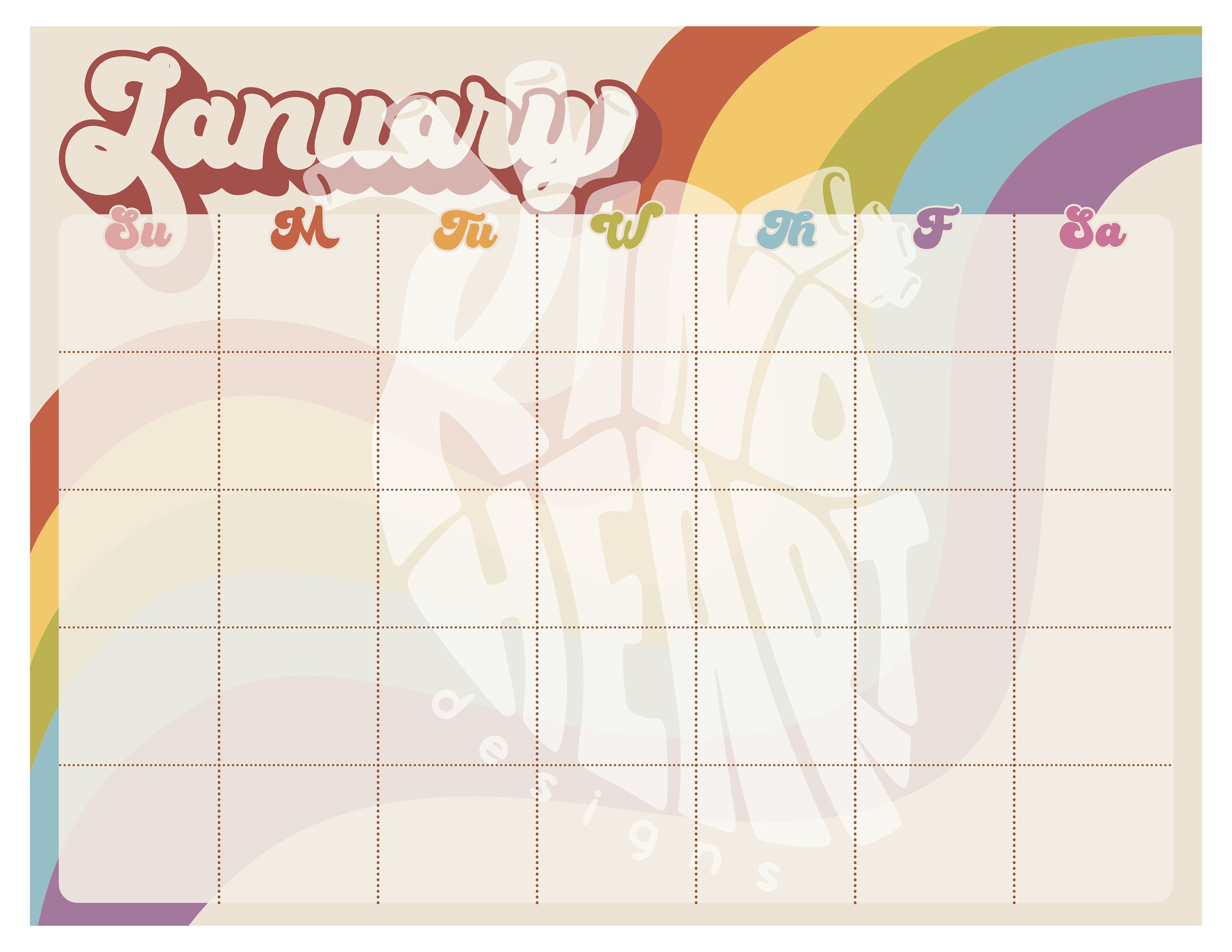 BLANK Landscape Calendar Printable Retro Rainbow Collection - Etsy