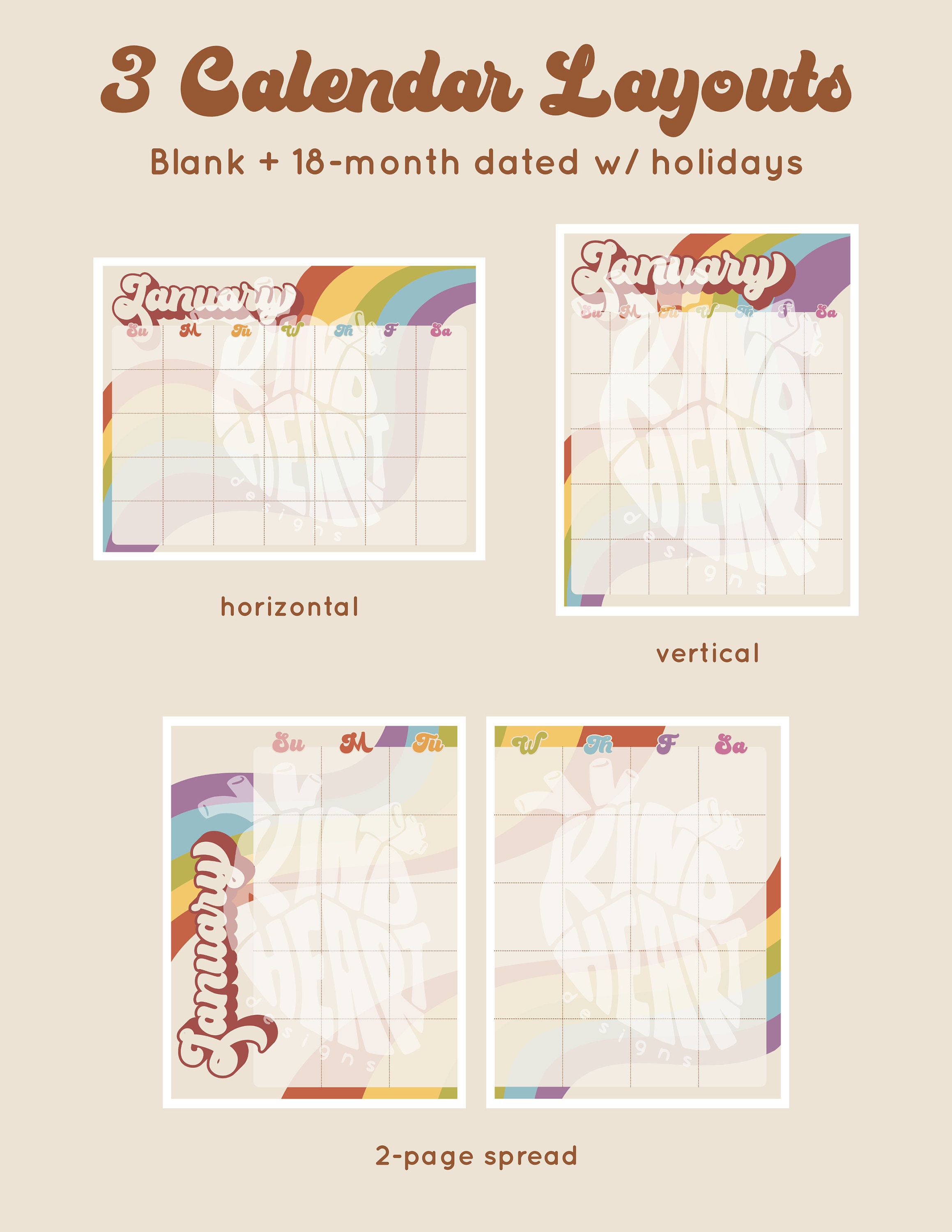 HUGE Planner Printable Bundle - Colorful, Fun, Boho, & Retro - 18-month ...