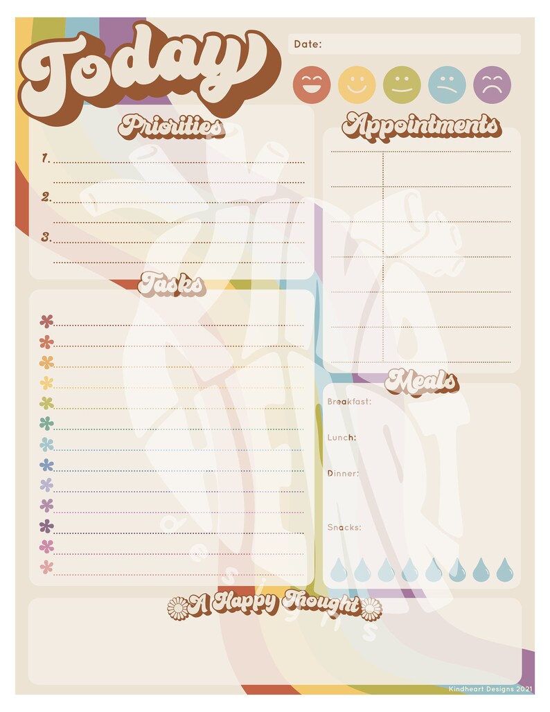 Daily Planner Printable - Retro Rainbow Collection - Etsy