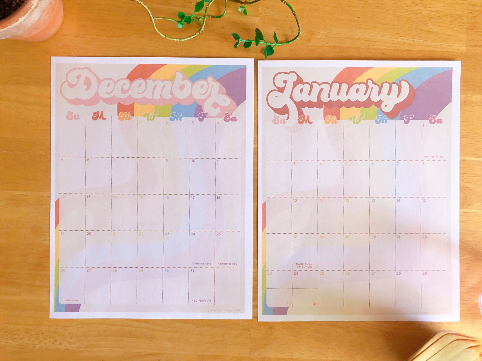 BLANK Portrait Calendar Printable Retro Rainbow Collection - Etsy
