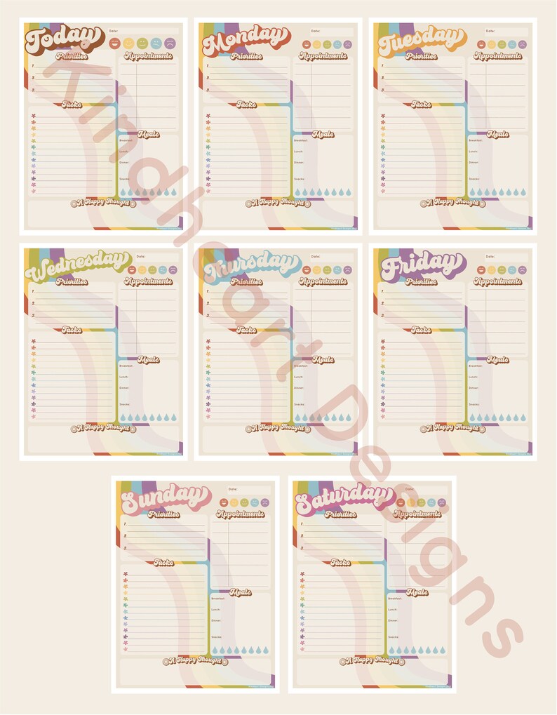 Daily Planner Printable - Retro Rainbow Collection - Etsy