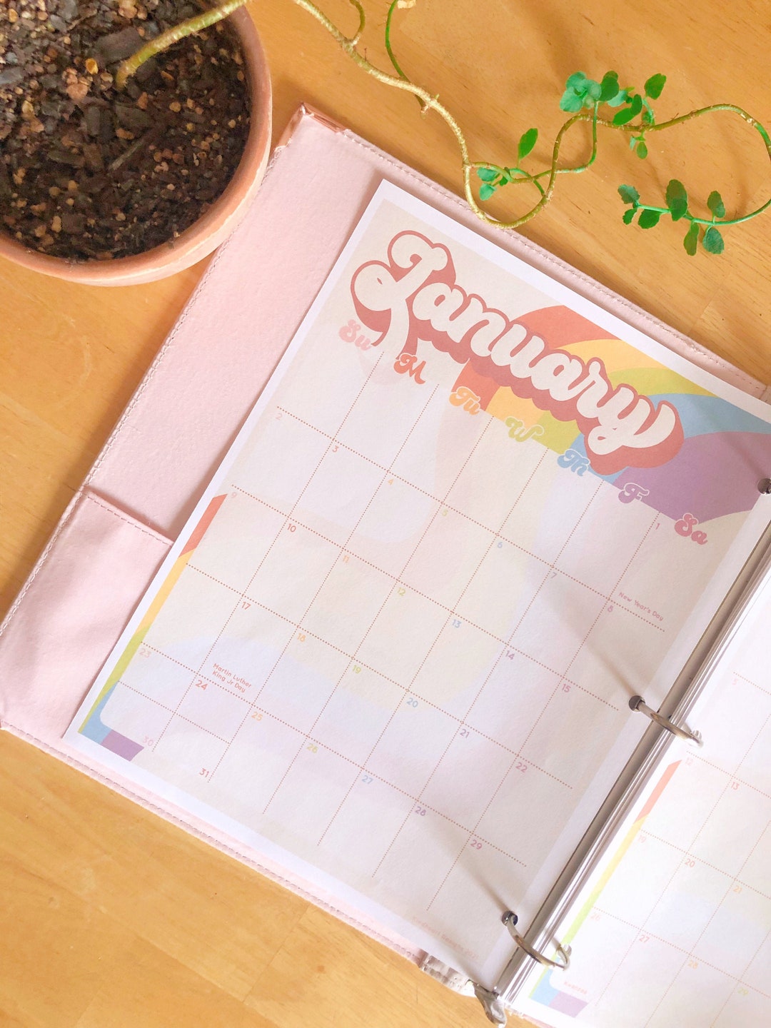 BLANK Portrait Calendar Printable - Retro Rainbow Collection - Etsy