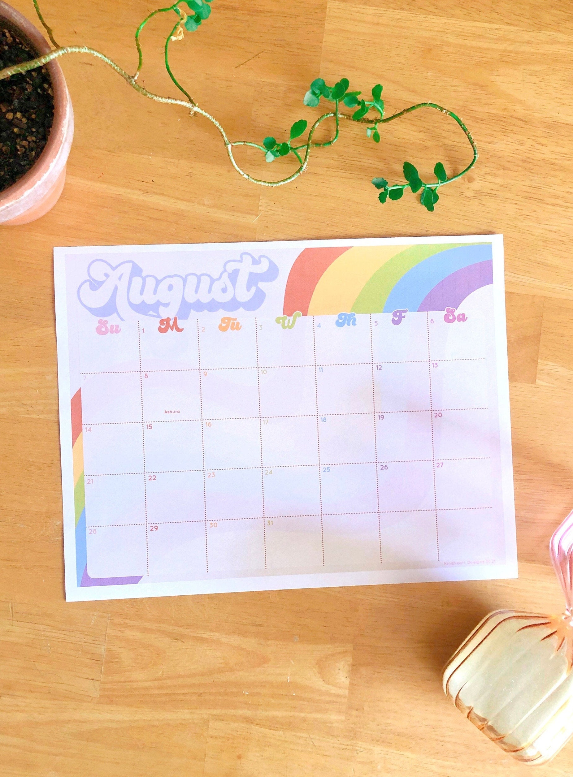 BLANK Landscape Calendar Printable Retro Rainbow Collection - Etsy
