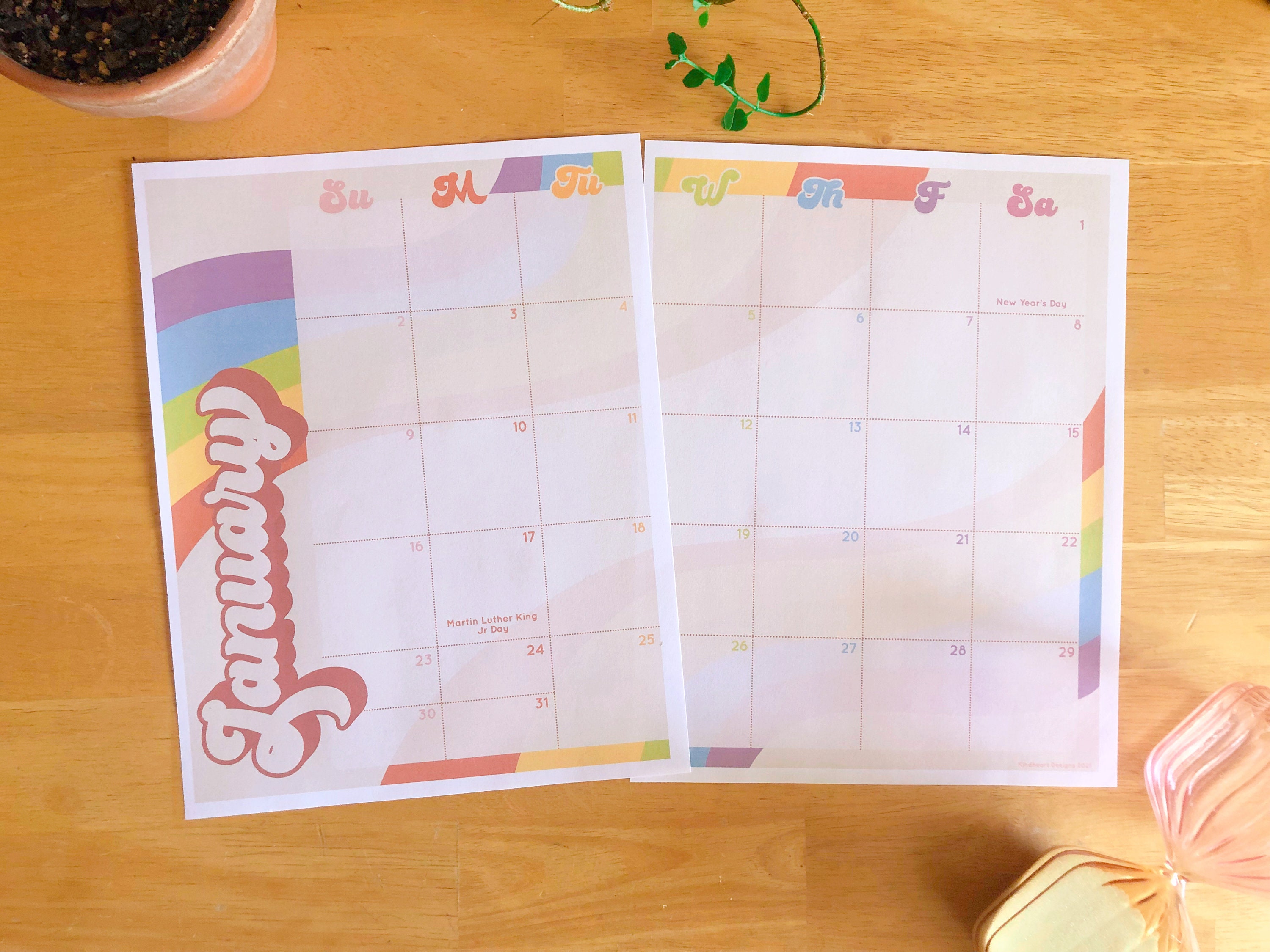 BLANK 2-page Calendar Spread Planner Printable - Retro Rainbow ...
