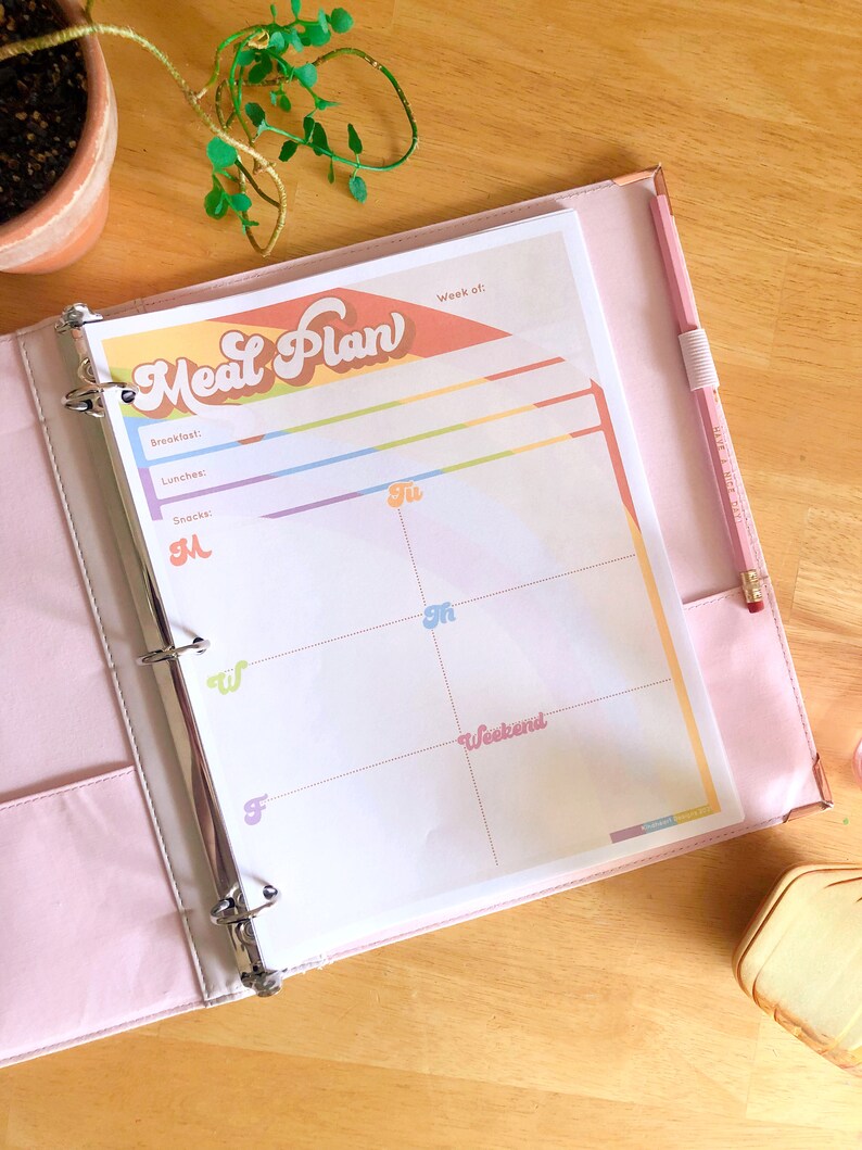 Weekly Meal Plan Printables - Retro Rainbow Collection - Etsy
