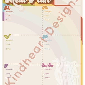 Weekly Meal Plan Printables - Retro Rainbow Collection - Etsy