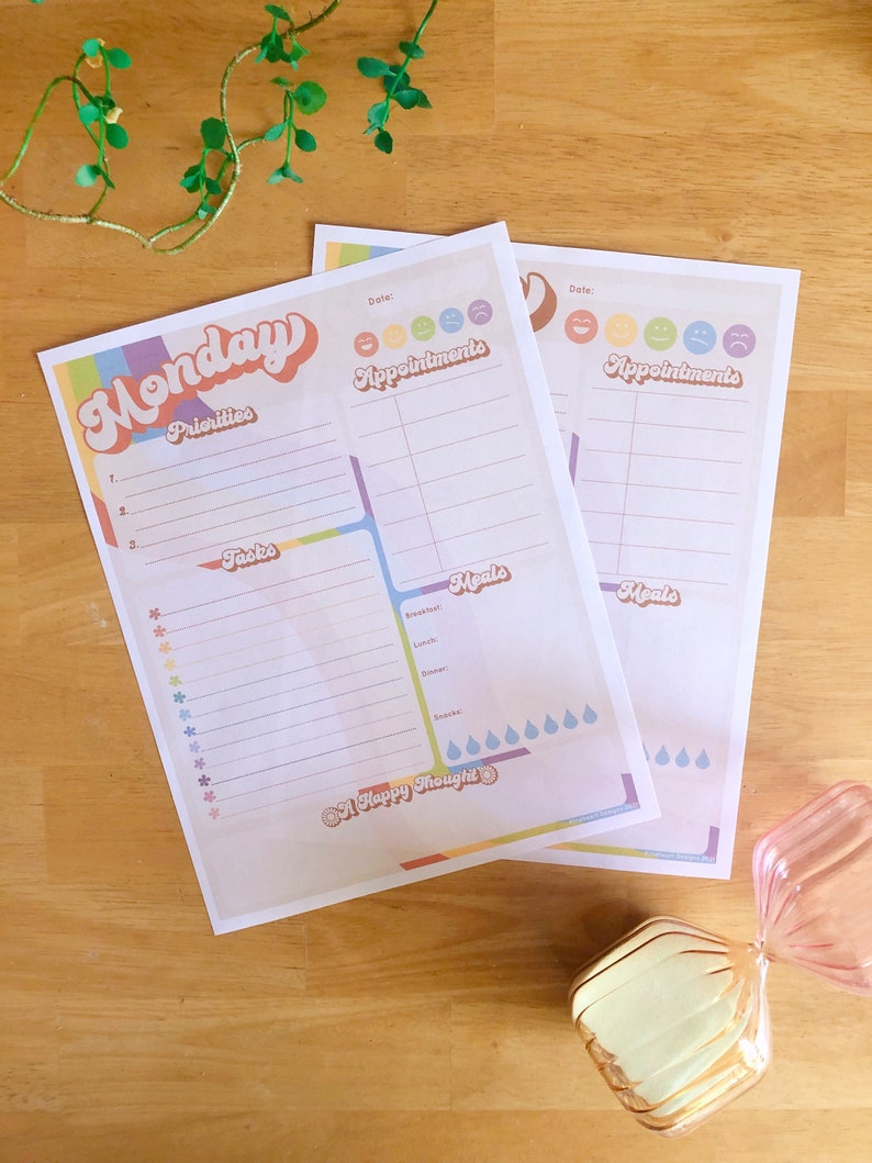 Daily Planner Printable - Retro Rainbow Collection - Etsy