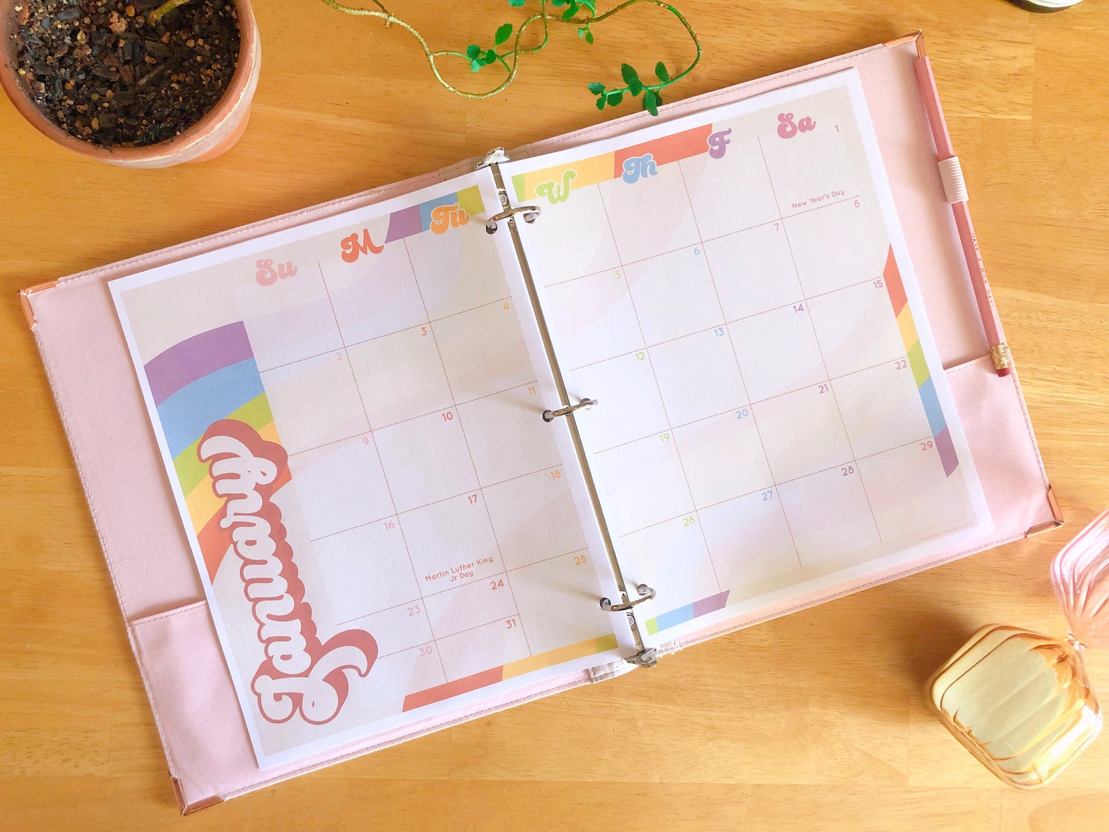 BLANK 2-page Calendar Spread Planner Printable - Retro Rainbow ...
