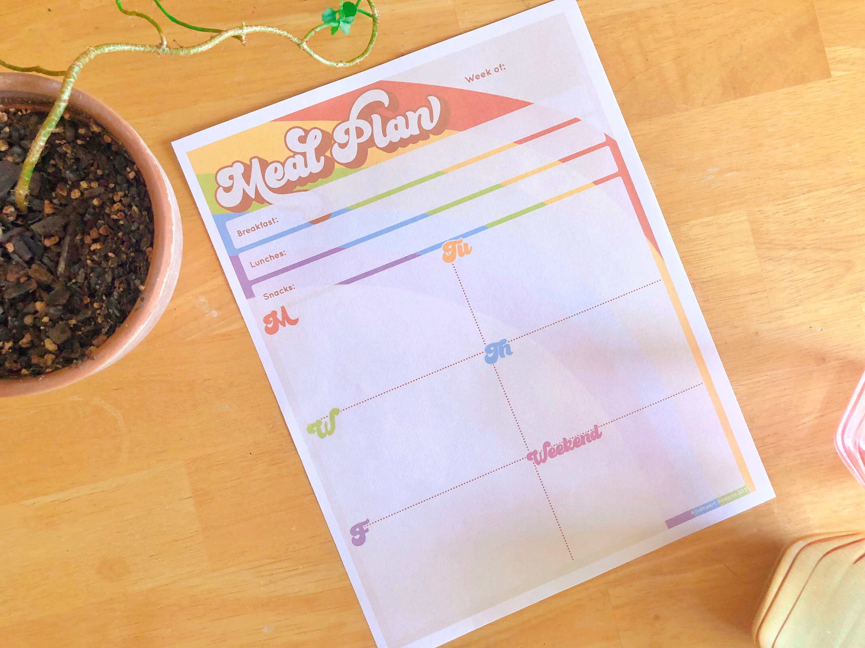 Weekly Meal Plan Printables - Retro Rainbow Collection - Etsy