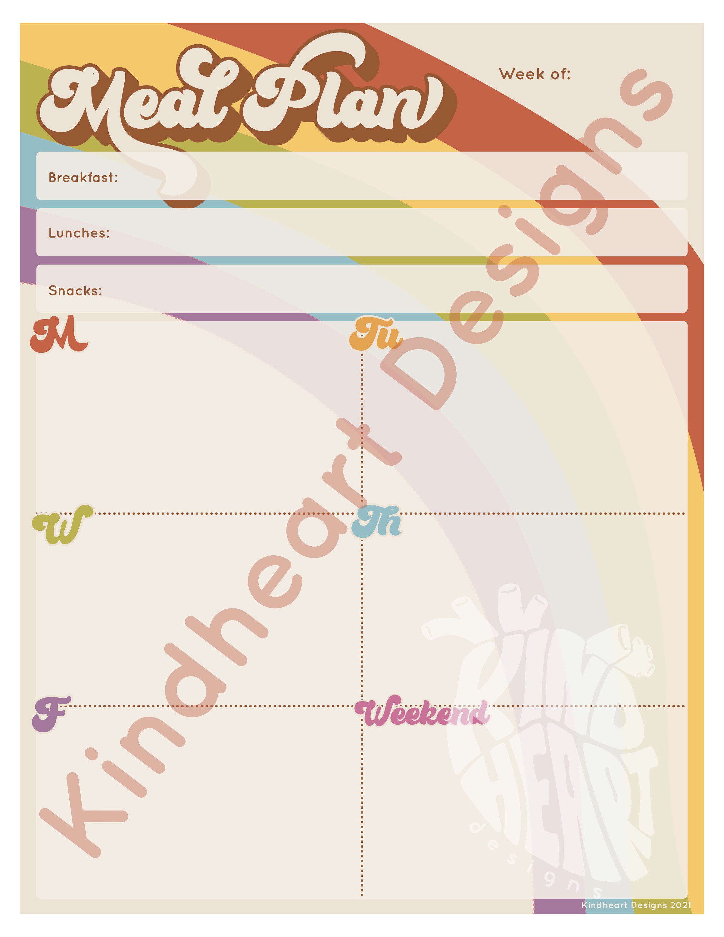 Weekly Meal Plan Printables - Retro Rainbow Collection - Etsy