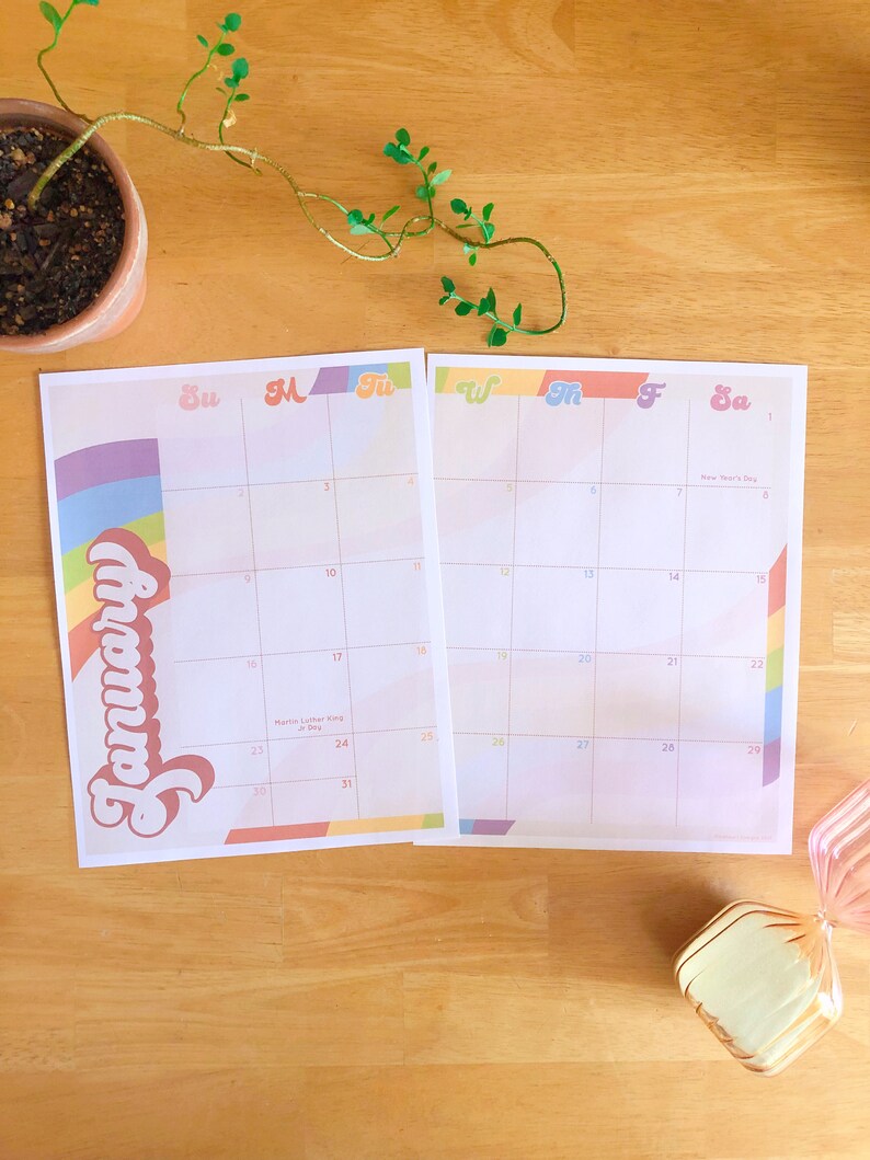 BLANK 2-page Calendar Spread Planner Printable - Retro Rainbow ...