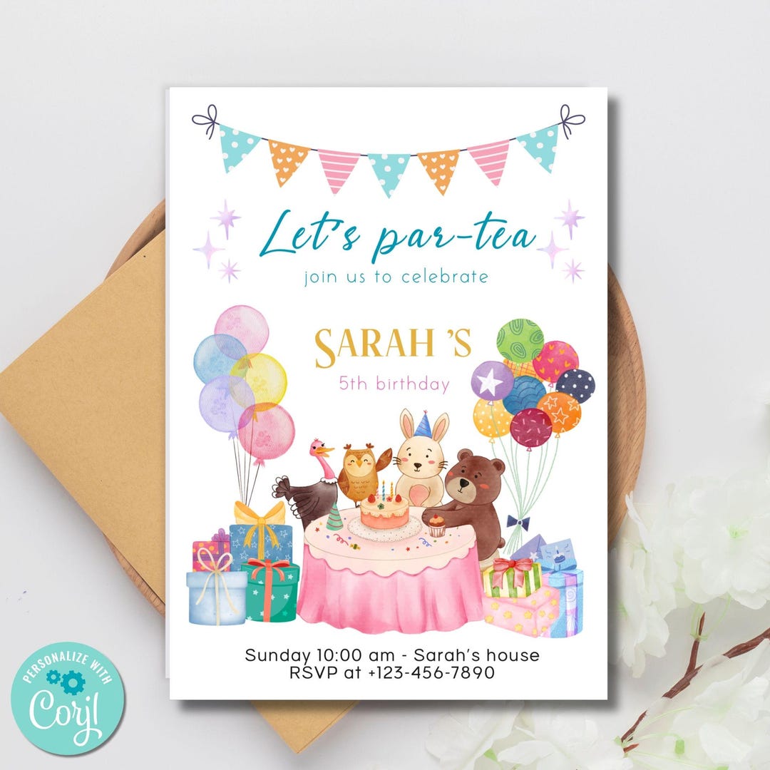 Editable Let's Par-tea Tea Party Invitation Editable Template Tea Party ...