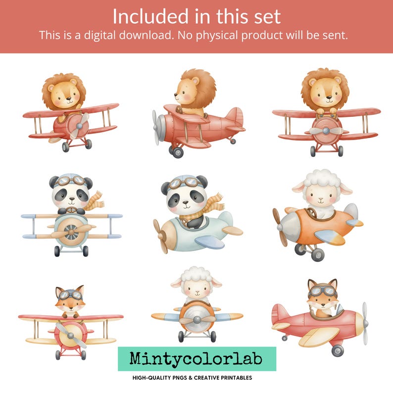 Animal Pilots Clipart: 40 Aviation PNG Illustrations (digital Download ...