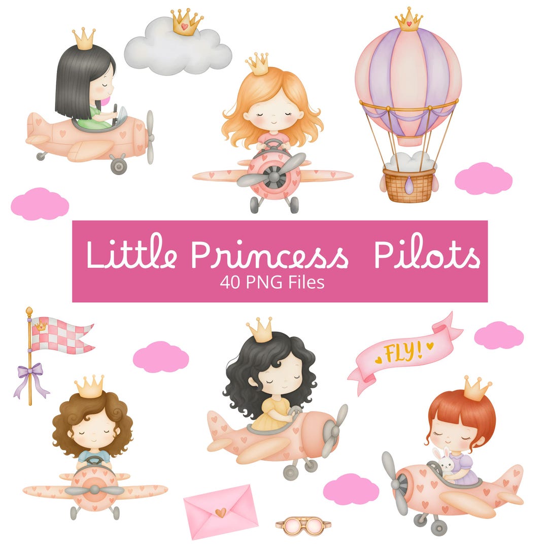 Princess Pilot Clipart Bundle: Aviation PNG Graphics (digital Download ...