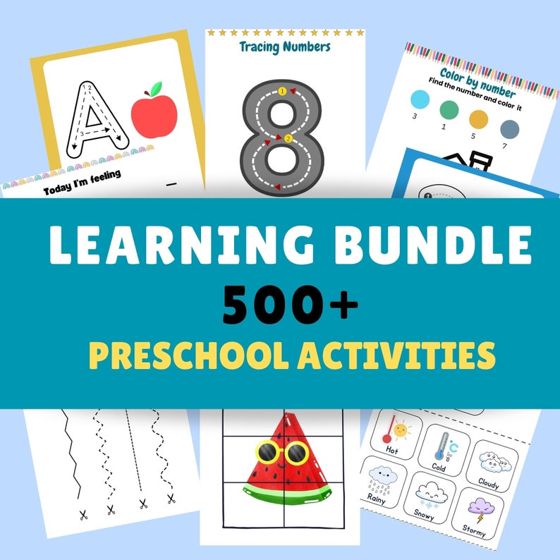 Preschool Learning Bundle: 500 Worksheets, Printable Coloring Abcs ...