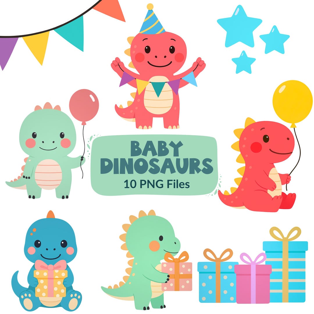 Baby Dinosaurs Clipart PNG Set: Birthday Party Designs (digital ...