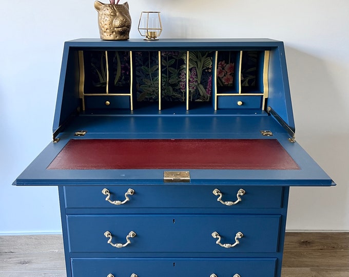 Queen Anne Writing Desk, Queen Anne Bureau, Navy Blue Desk - Etsy UK